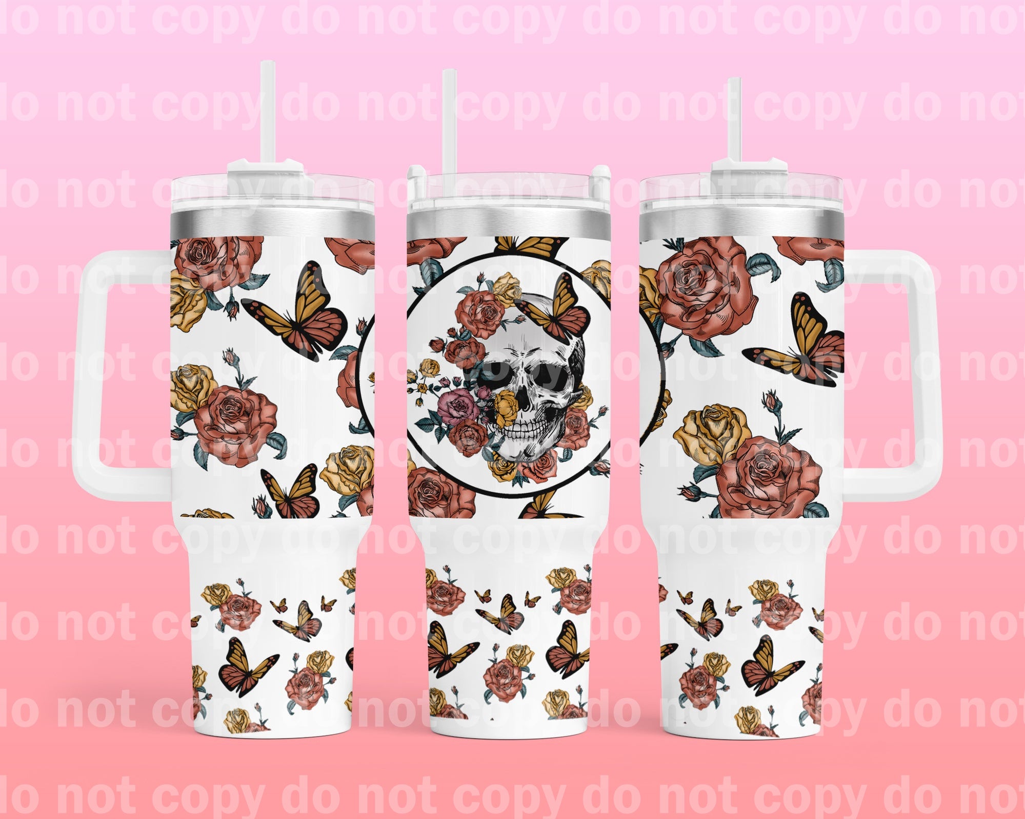 Skellie With Flowers And Butterflies Bottom Option 40oz Cup Wrap ...