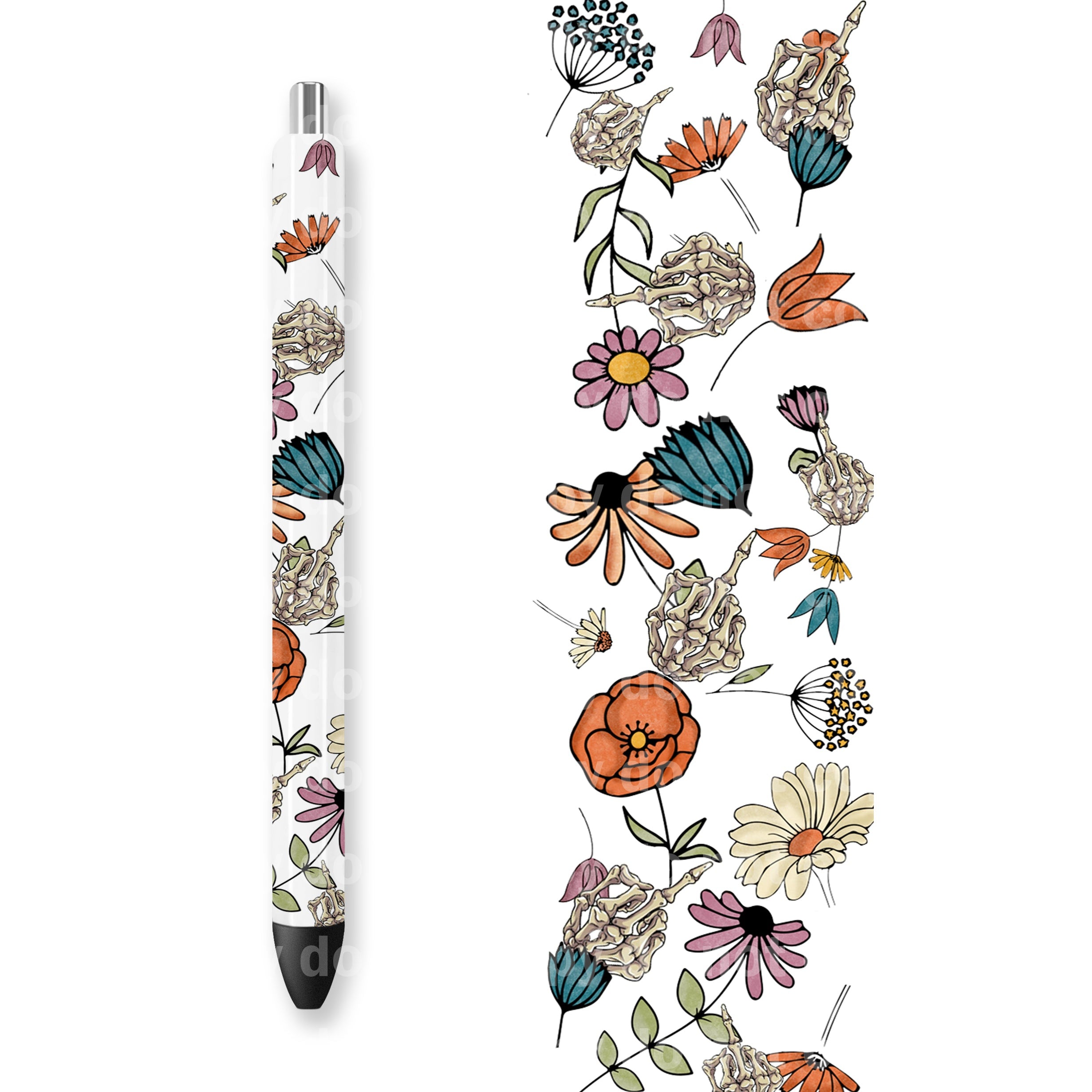 Flowers And Middle Finger Skellie Pen Wrap – Puttin on the Printz