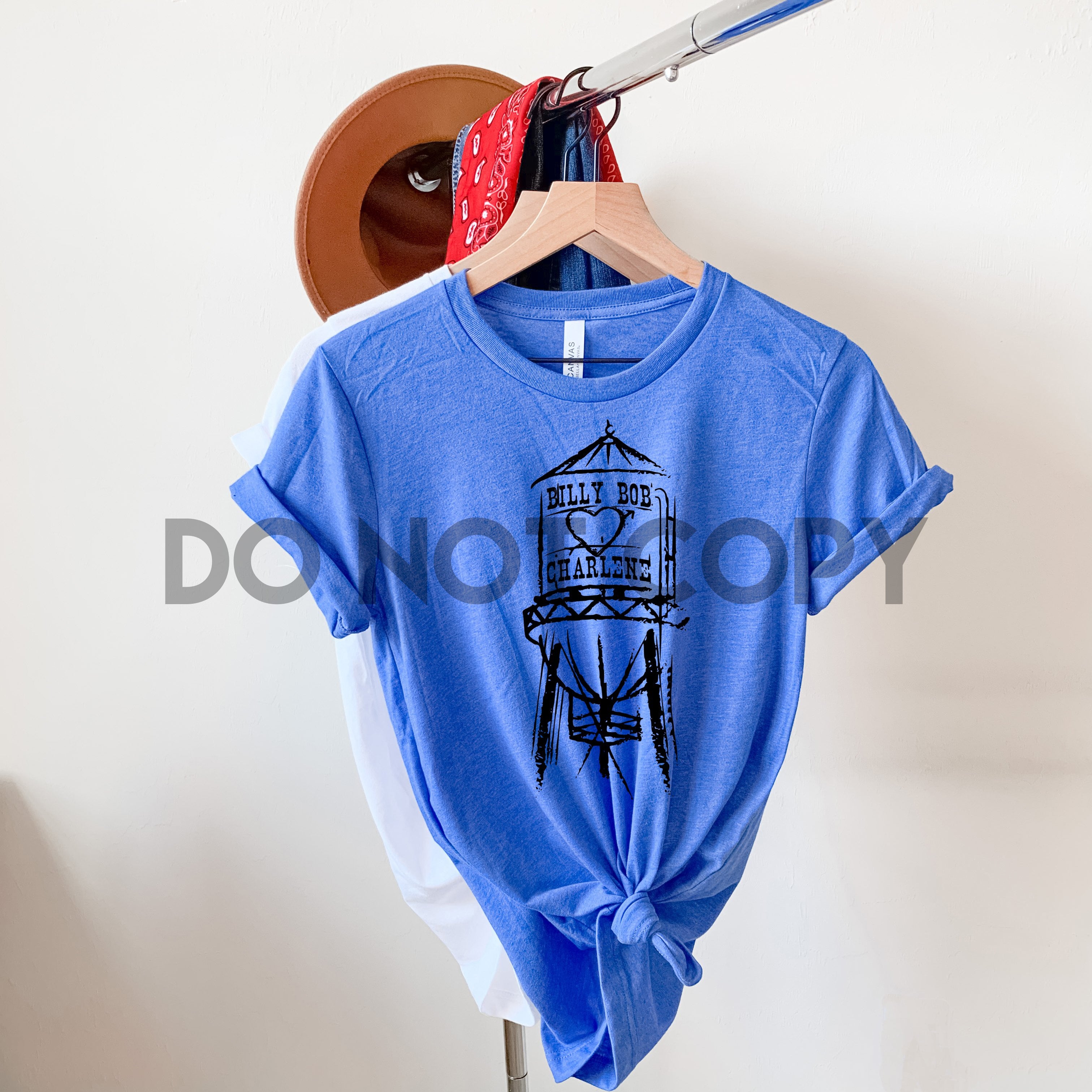 Billy Bob Charlene Water Tower BLACK INK one color Screen print transf ...