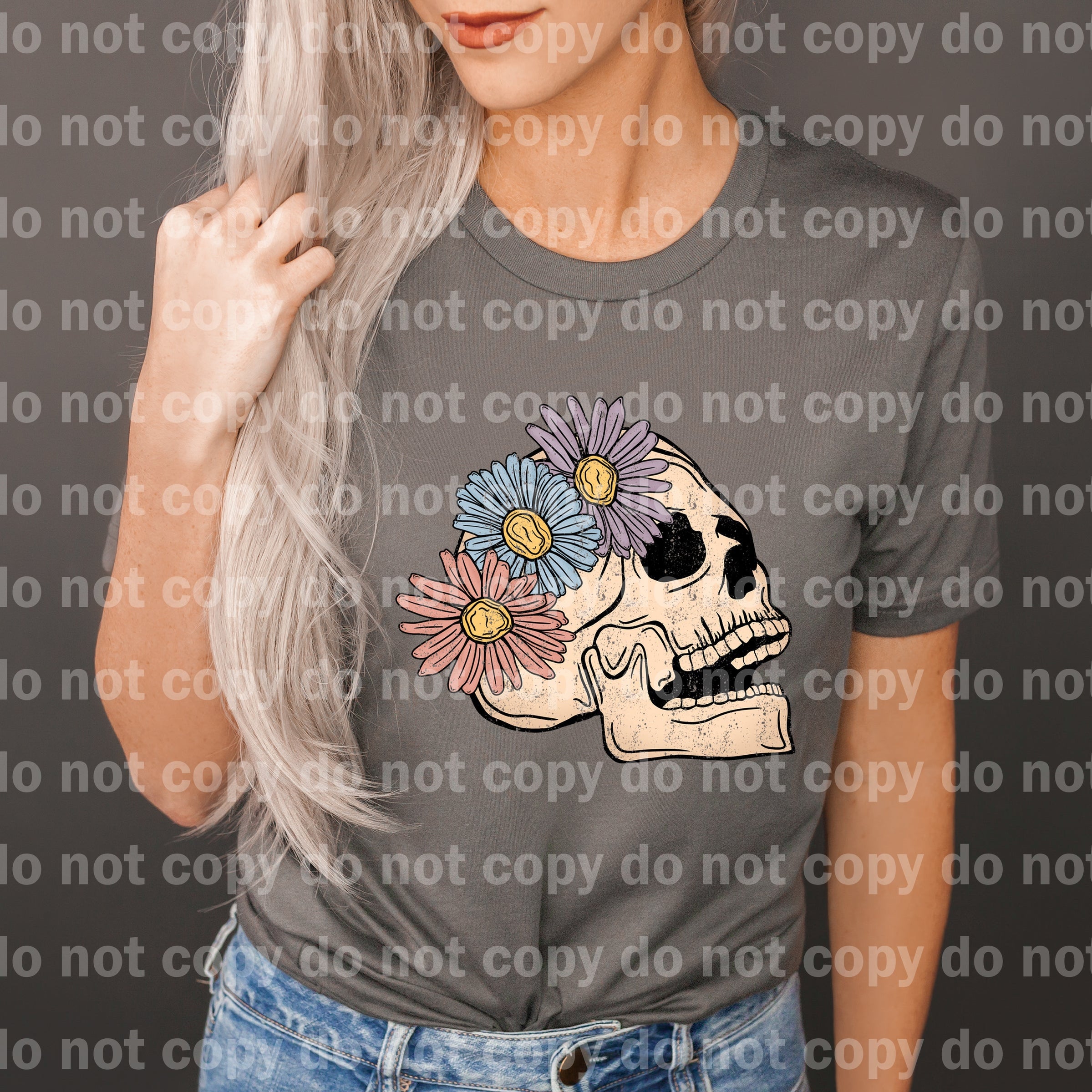 Skull With Daisy Flowers Full Color/One Color Dream Print or Sublimati ...