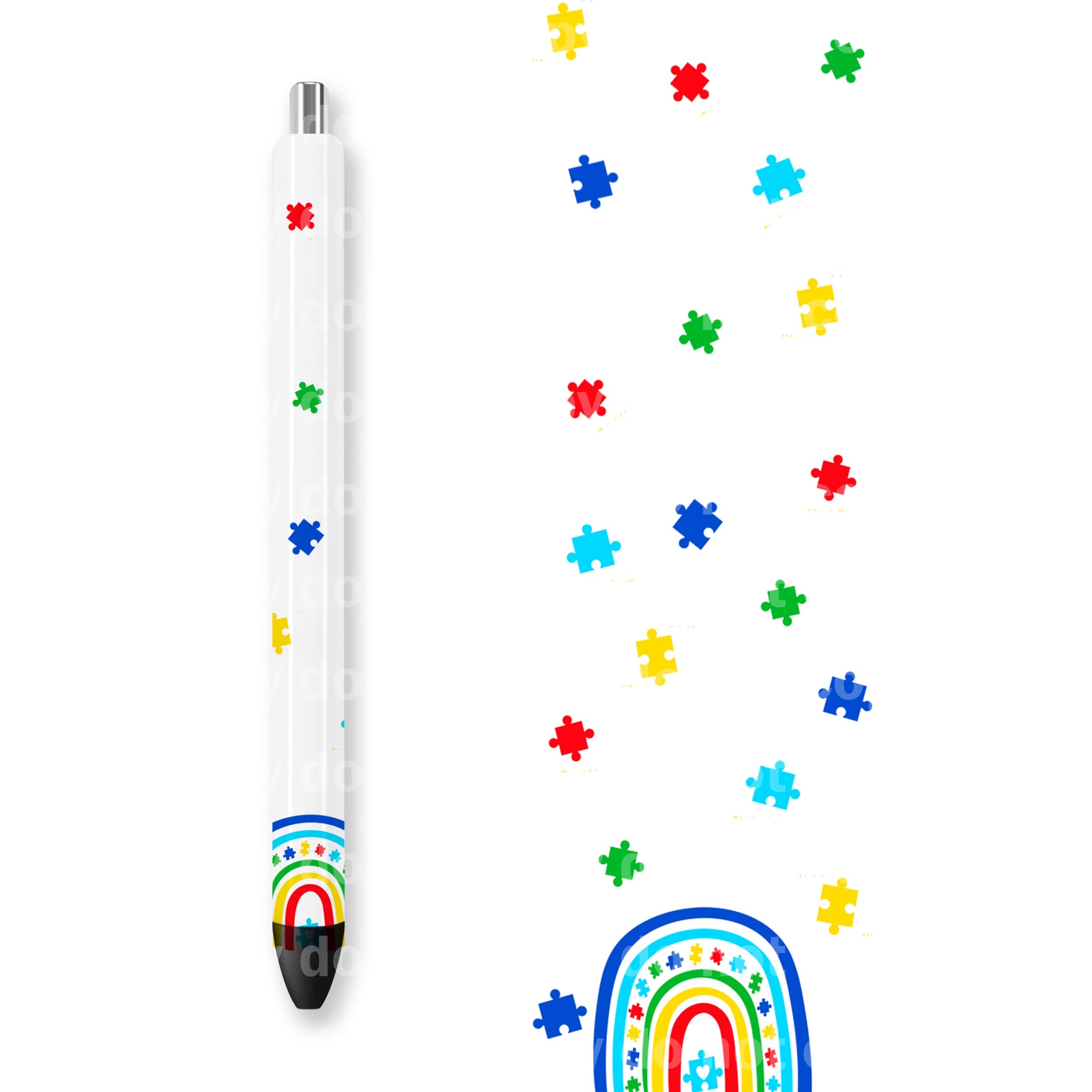 Rainbow And Puzzle Pieces autism Pen Wrap – Puttin on the Printz