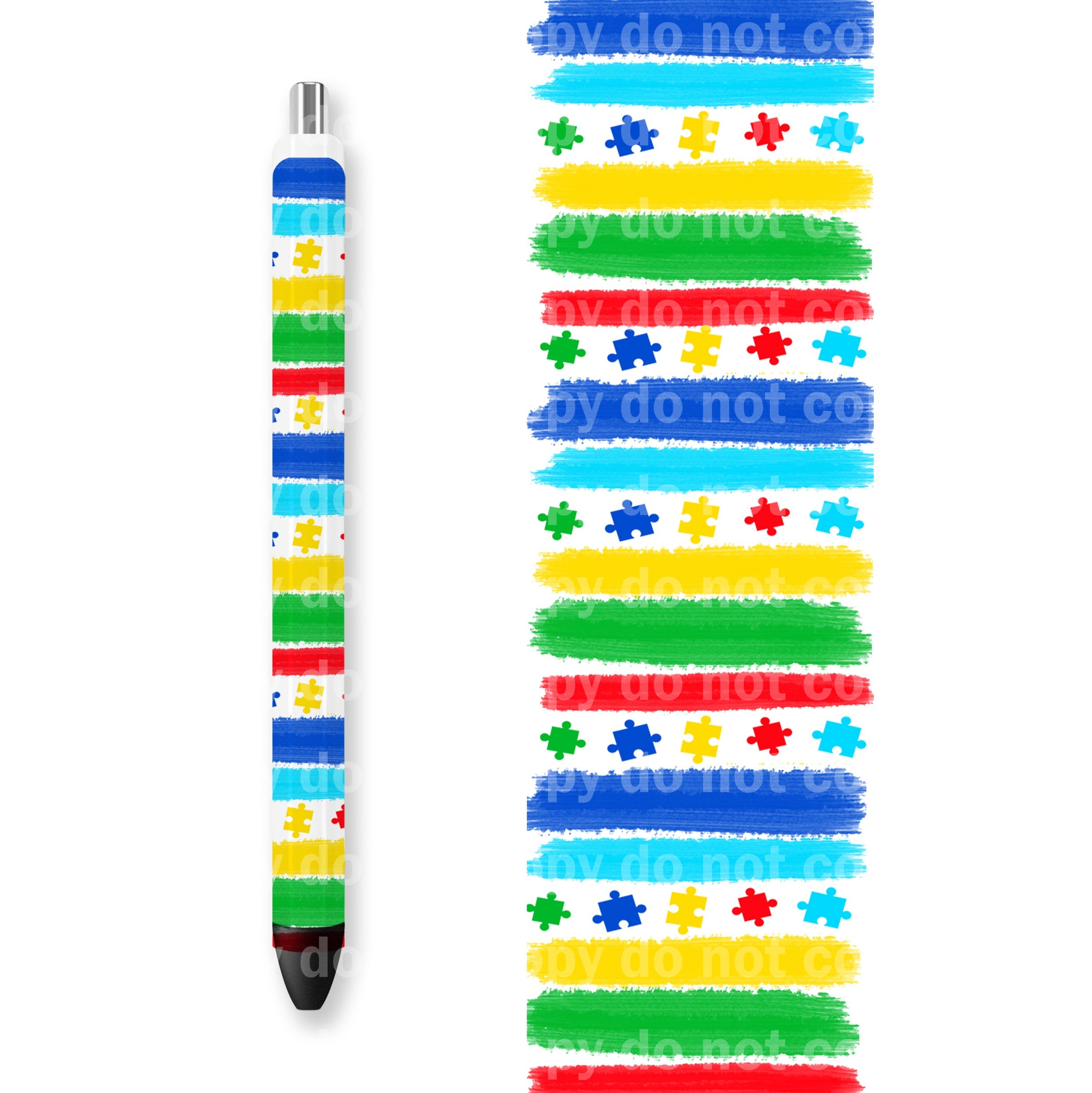 Watercolor Brush Stroke And Puzzle Pieces Autism Pen Wrap – Puttin on ...
